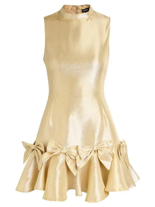 SISTER JANE Shimmy Bow-appliquéd Lamé Mini Dress - Gold