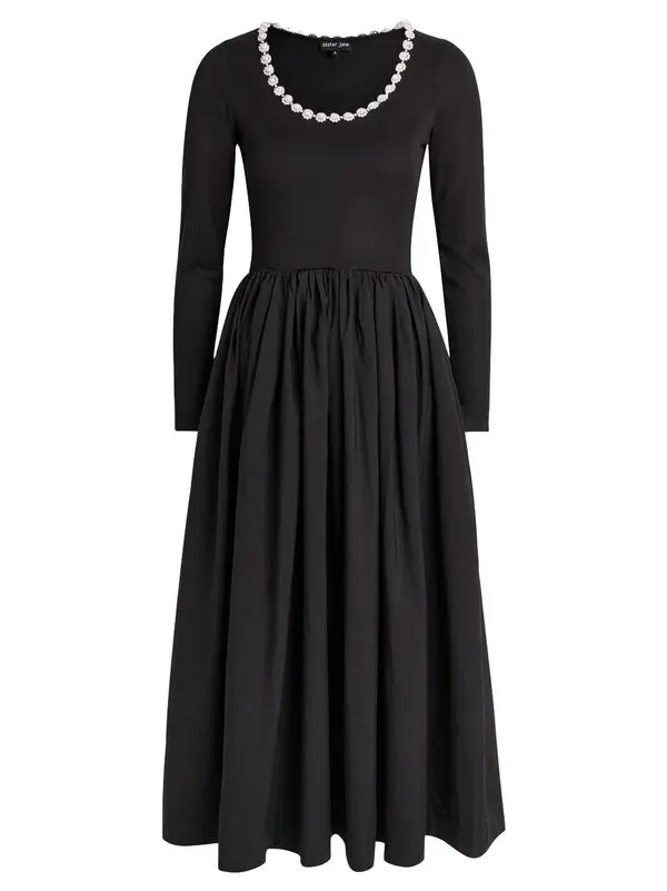 SISTER JANE Embellished Jersey And Poplin Midi Dress - Black