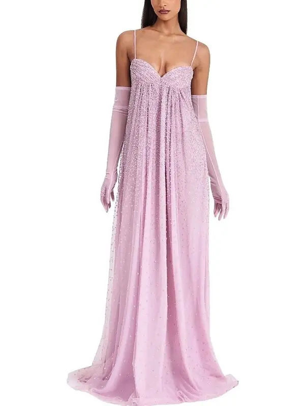 MISS CIRCLE Walliee Rhinestone Embellished Backless Gown - Pink