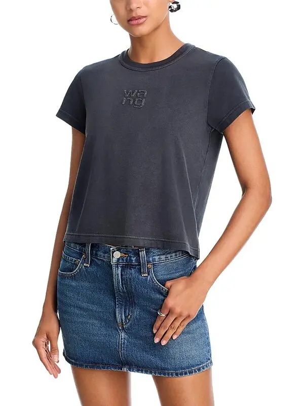 Alexander Wang Shrunken Embellished Logo Tee - Washed Black