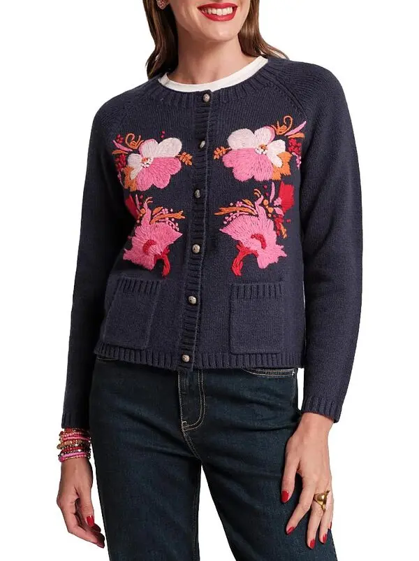 FRANCES VALENTINE Bouquet Cardigan - Navy/pink