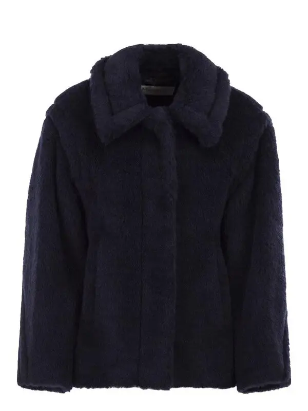 Max Mara Cropped Alpaca, Wool And Silk Teddy Coat - Night Blue