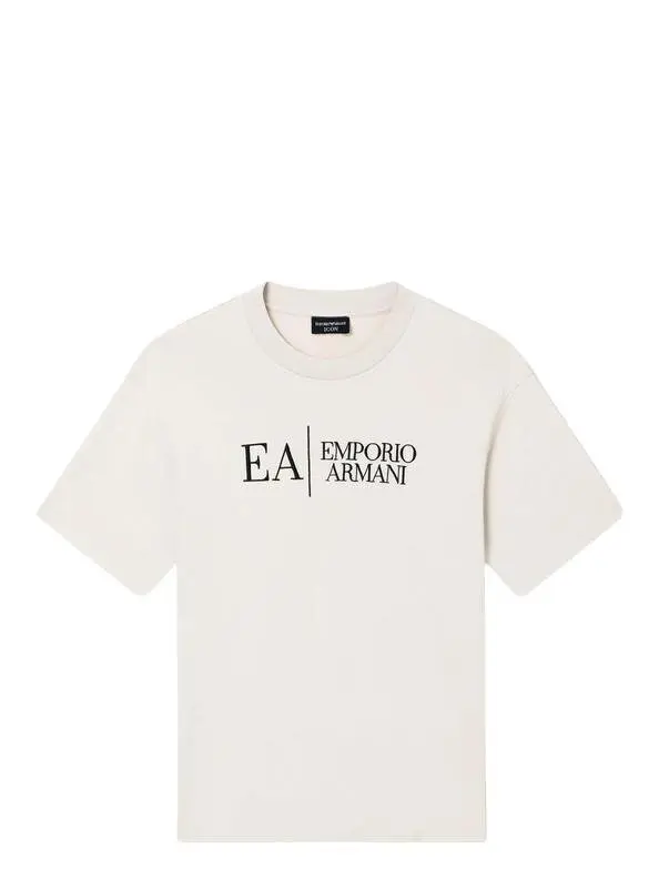Emporio Armani Interlock Jersey T-shirt With Icon Embroidery - Natural
