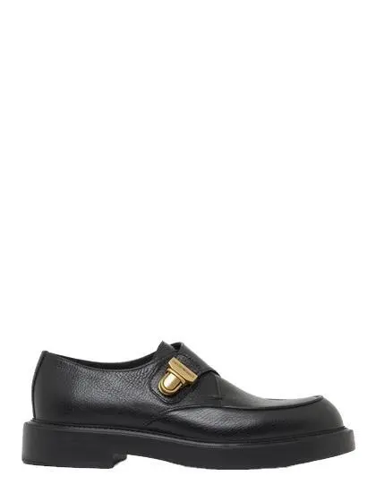 Emporio Armani Icon Pebbled Leather Monk Straps - Black