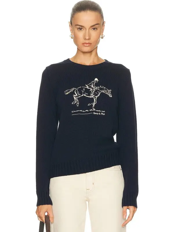 SPORTY & RICH Horse Knitted Sweatshirt - Dark Navy