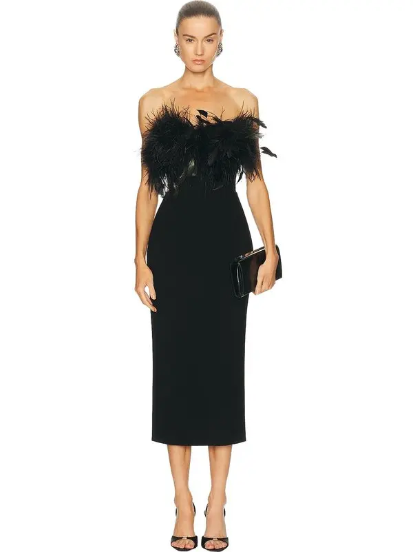 SANS FAFF Feather Midi Dress - Black