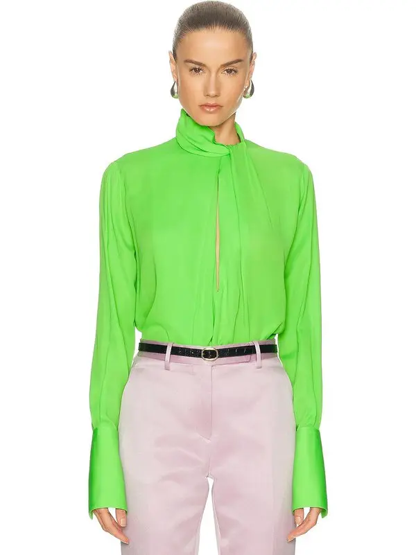 TOM FORD Silk Georgette Long Sleeve Blouse - Green Flash