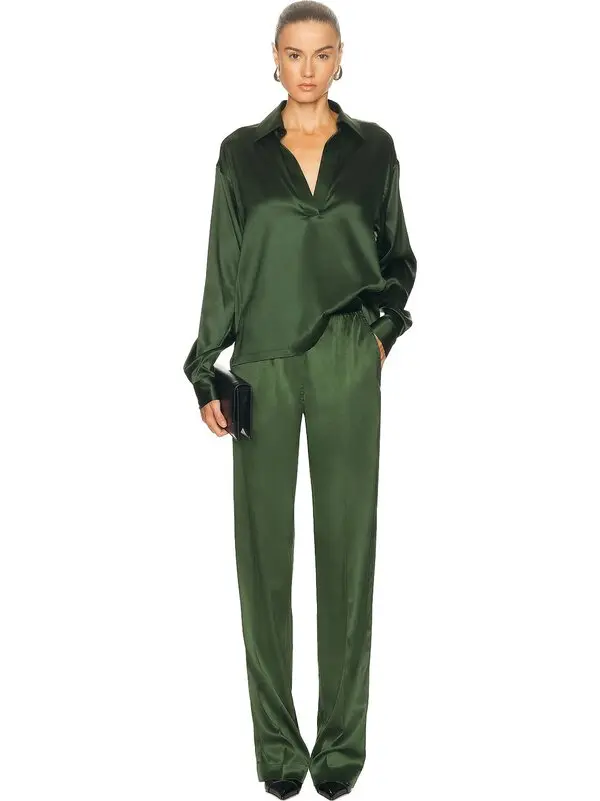 TOM FORD Satin Polo Top - Moss Green