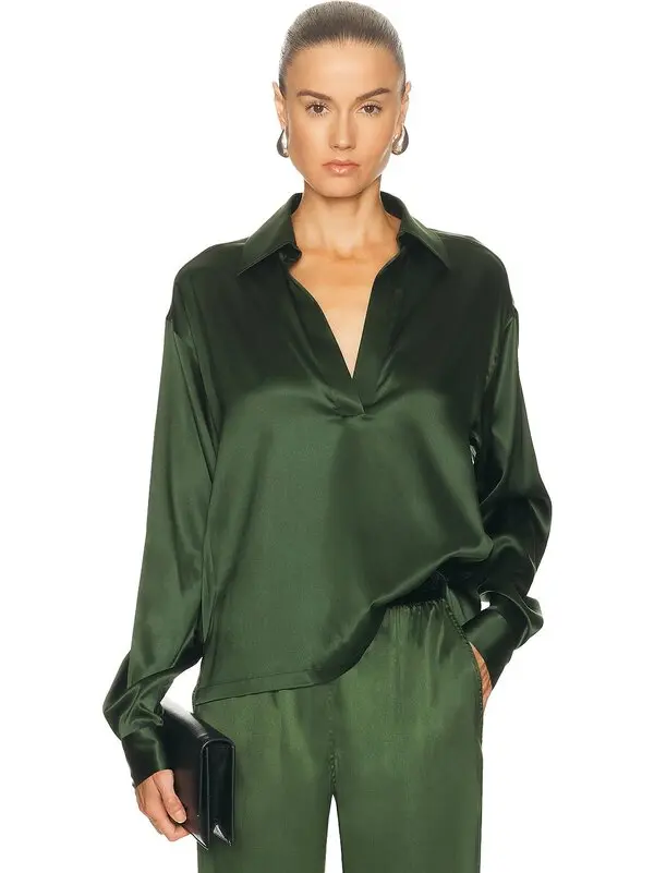 TOM FORD Satin Polo Top - Moss Green