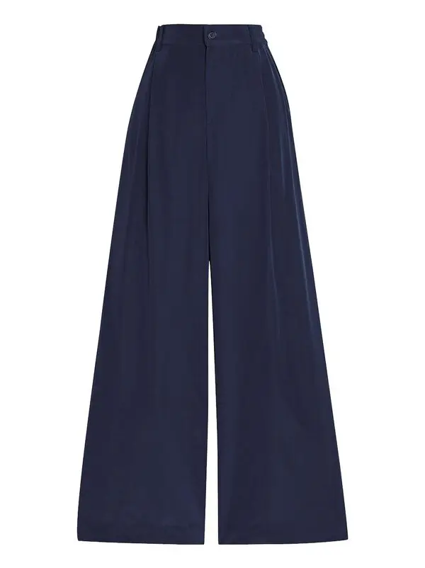 Simkhai Sydnie Pleated Satin Wide-leg Pants - Navy