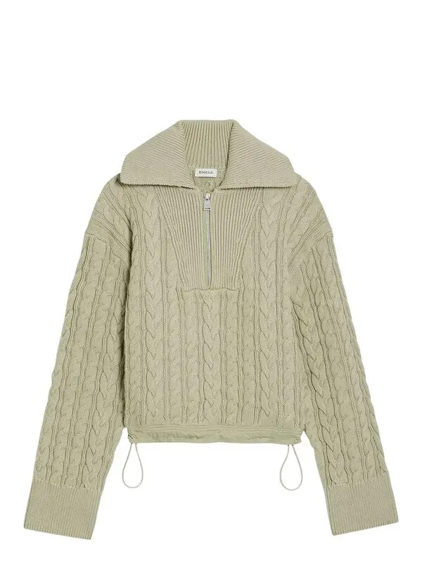 Simkhai Lourdes Cropped Cable-knit Half-zip Sweater - Sage Green