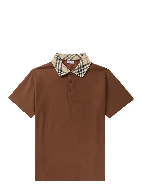 Burberry Evan Check Collar Cotton-piqué Polo Shirt - Brown