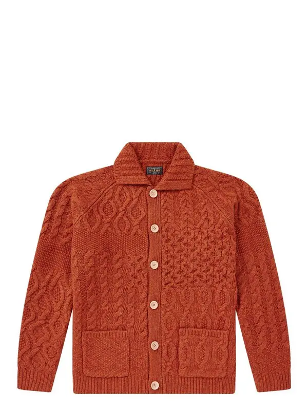 BEAMS Alan Patchwork Cable-knit Wool Cardigan - Orange