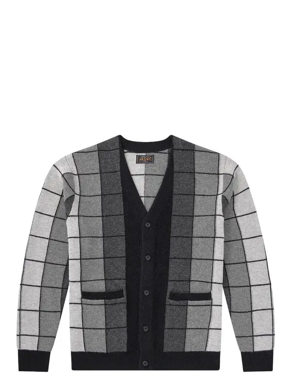 BEAMS Checked Wool Cardigan - Black