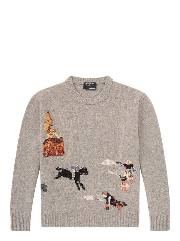 Enfants Riches Déprimés Embroidered Intarsia Wool Sweater - Gray