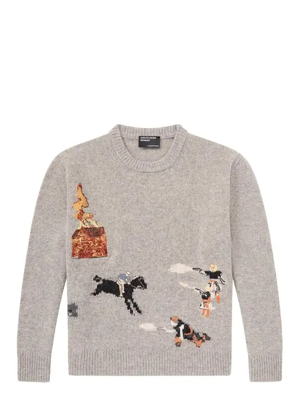 Enfants Riches Déprimés Embroidered Intarsia Wool Sweater - Gray