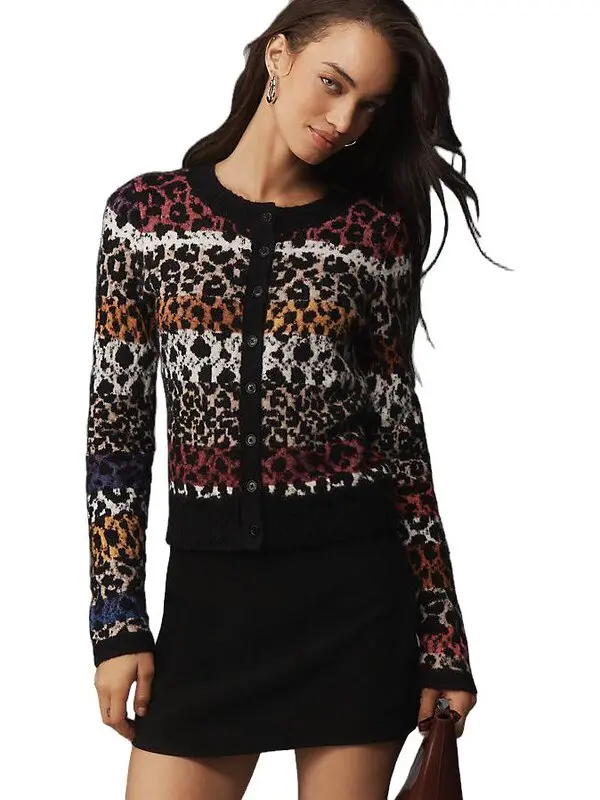 Maeve Crew-neck Animal Print Cardigan Sweater - Multi