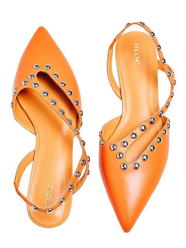 Maeve Studded Cutout Slingback Flats - Orange