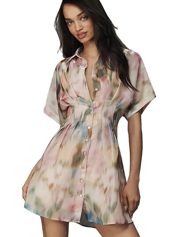 EXQUISE Tobie Organza Mini Shirt Dress - Multi Floral