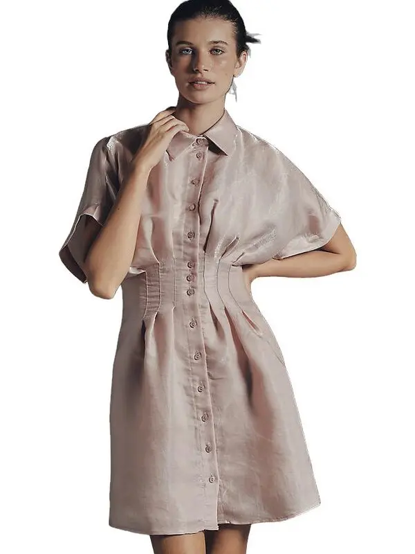EXQUISE Tobie Organza Mini Shirt Dress - Pink