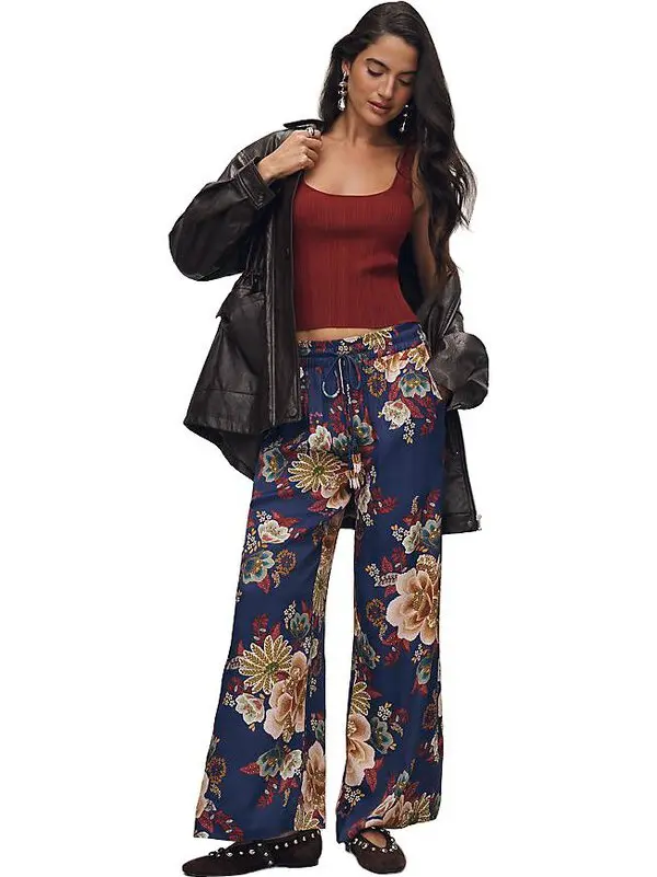 Farm Rio Floral Wide Leg Pants - Delicate Garden