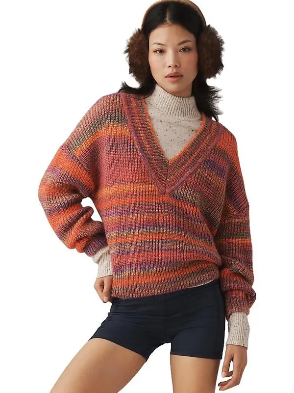 Electric & Rose V-neck Pullover Sweater - Multi Stripe