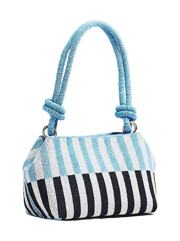 Anthropologie Beaded Knotted Shoulder Bag - Blue Stripe