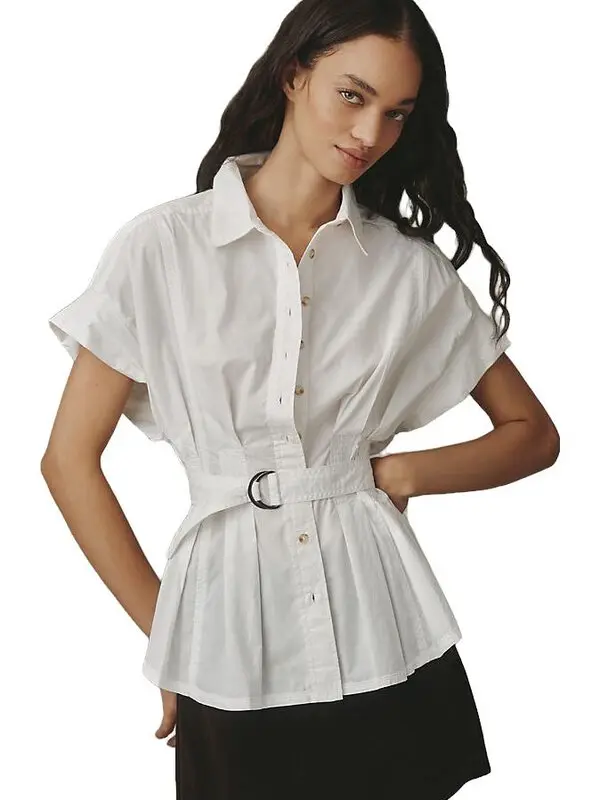 PILCRO The Bobbie Belted Buttondown Shirt - Bright White