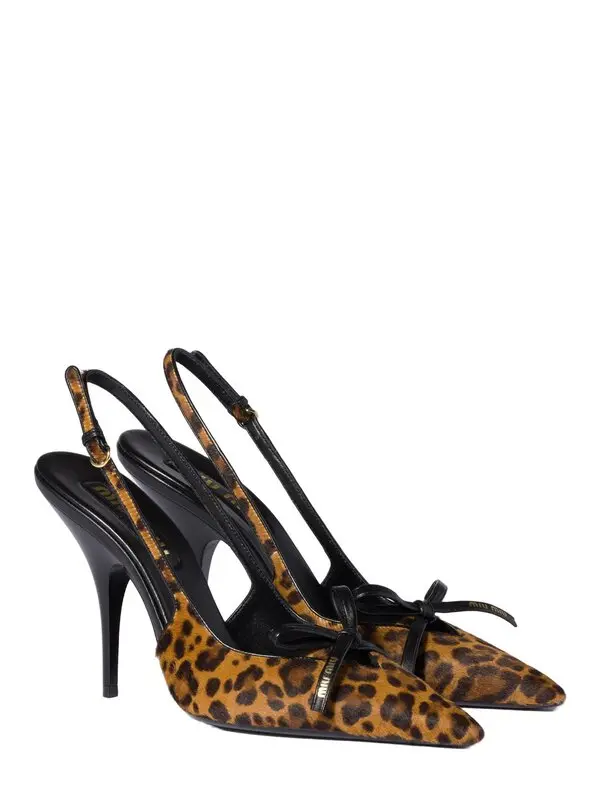 Miu Miu Printed Leather Slingback Pumps With Bow - Honey