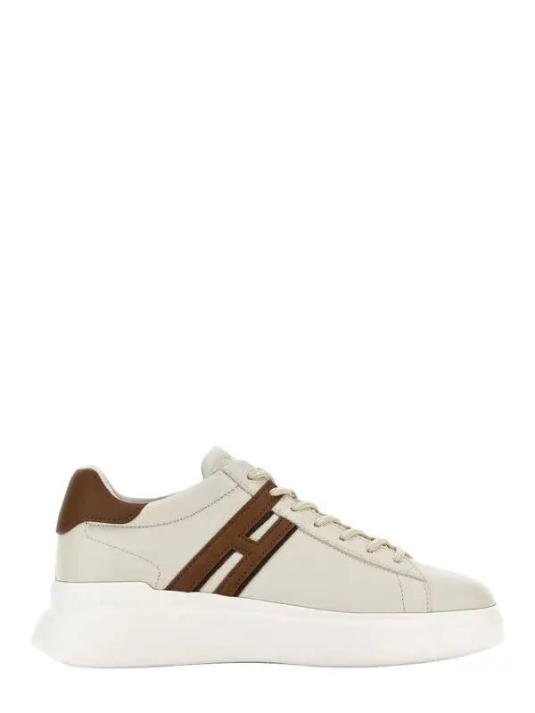 Hogan H580 Exposed-grained Leather Sneakers - Beige