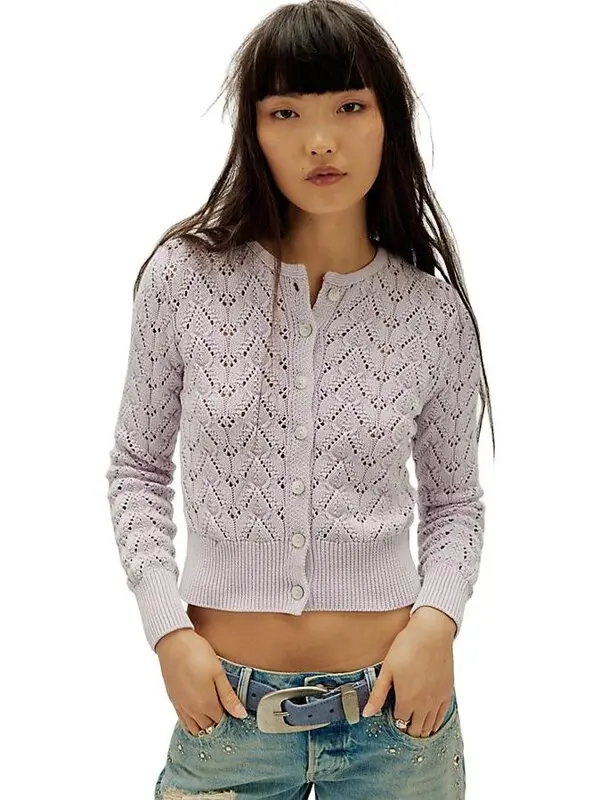 Free People Pointelle Cardigan - Orchid Hush