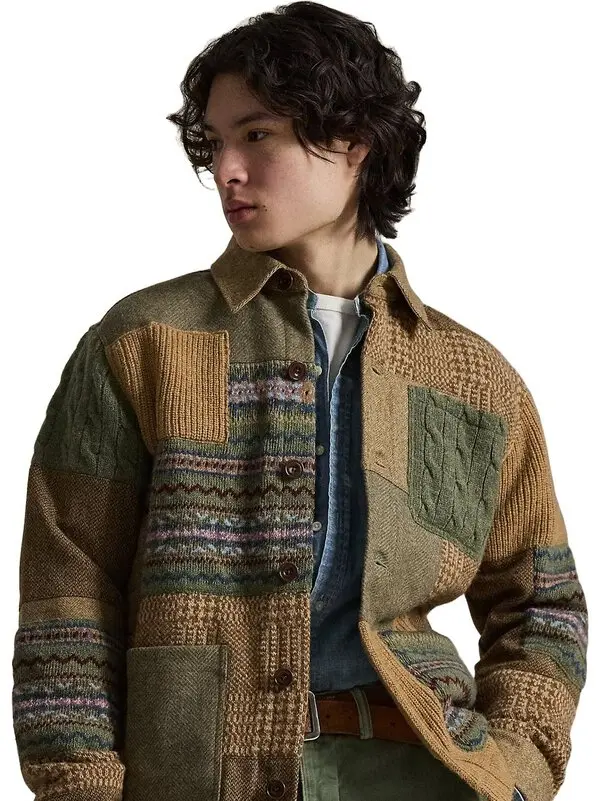 Ralph Lauren Patchwork Utility Cardigan - Tan Multi