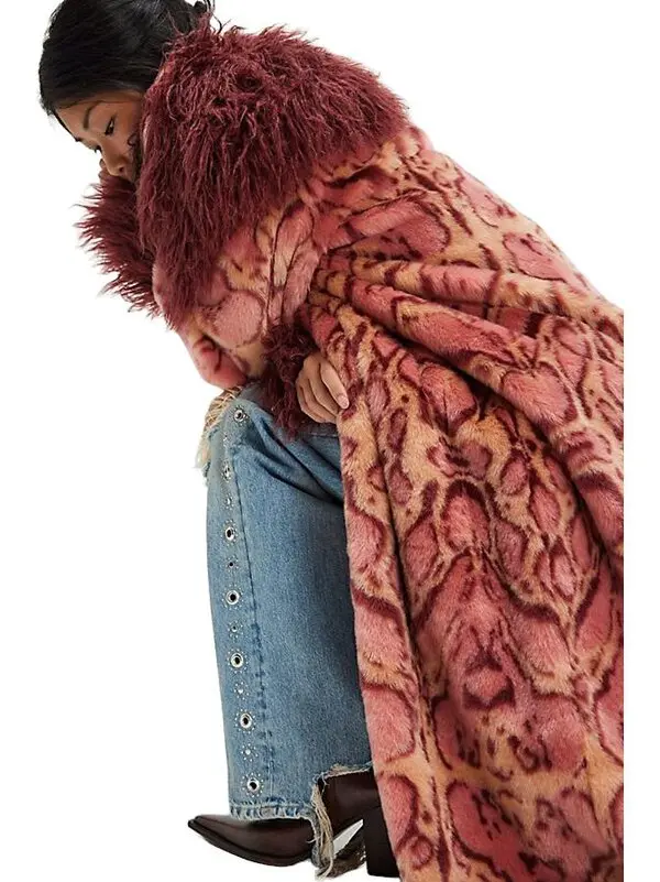 UNREAL FUR Cuvée Rose Faux Fur Coat With Shearling Cuffs And Collar - Red