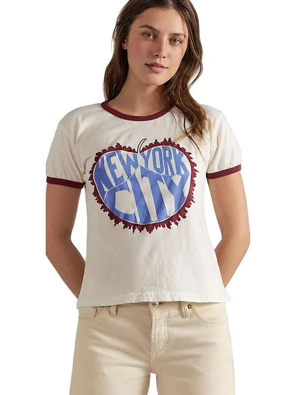 The Original Retro Brand New York City Ringer Tee - Antique White/maroon