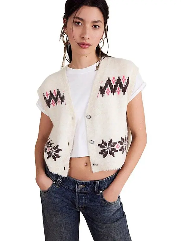 Free People Be Merry Softspun Sweater Vest - Snowflake Combo