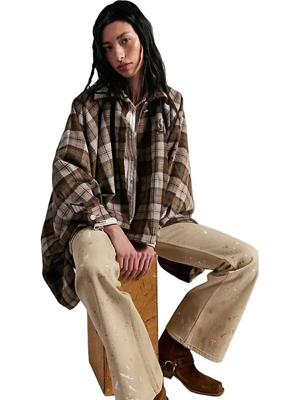 UNDERSTATED LEATHER Western Plaid Cape - Brown