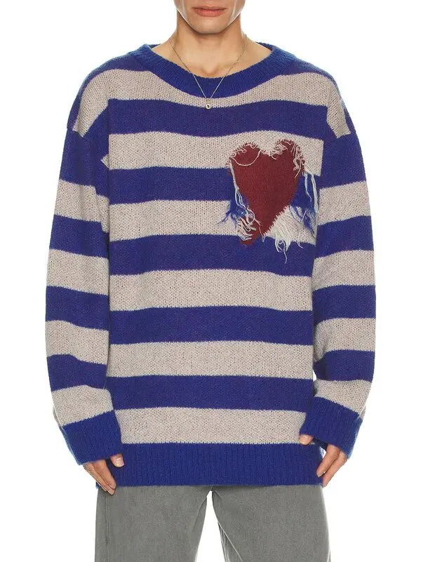 We11Done Grunge Stripe Pullover - Blue