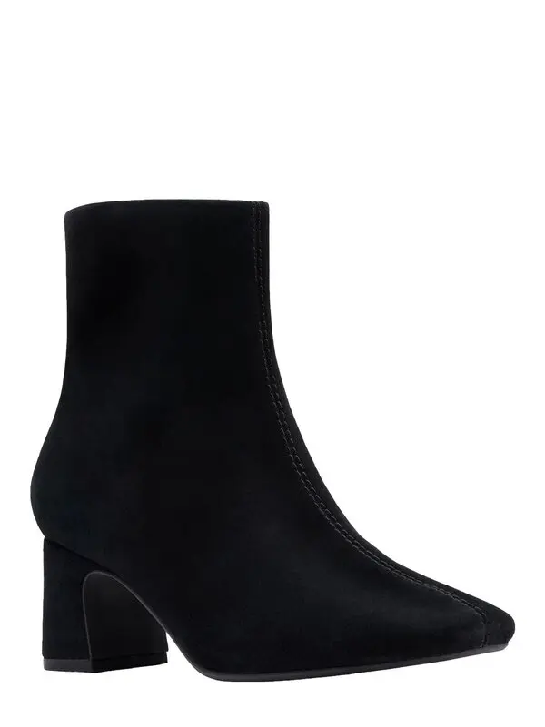 Clarks Pointed Toe Block Heel Bootie - Black Suede