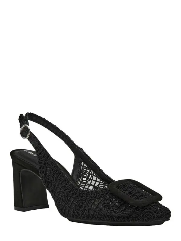 Anne Klein Lace Embroidered Slingback Pumps - Black