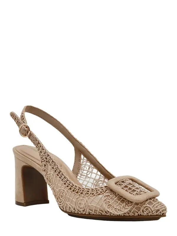 Anne Klein Lace Embroidered Slingback Pumps - Sand