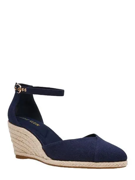 Anne Klein Ankle Strap Espadrille Wedge Sandal - Navy Canvas