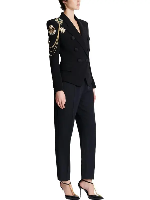 Balmain Crepe Jacket With Embroidered Patches - Black