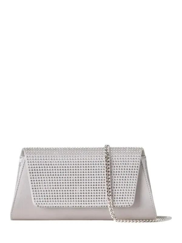 Akris Anouk Crystal Embellished Silk & Leather Clutch - Light Silver Met.