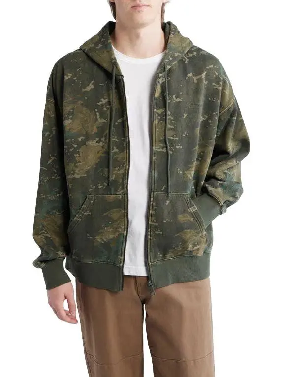 Carhartt Work In Progress Benton Camo Cotton French Terry Zip Hoodie - Camo Combi Green Garment Dyed
