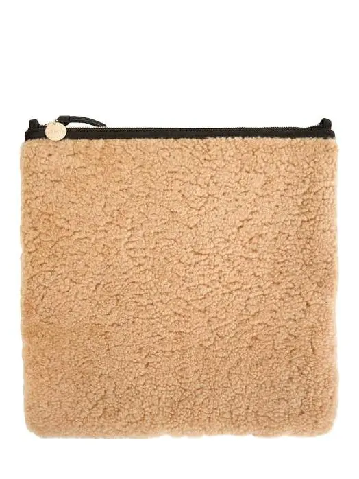 Clare V. Foldover Shearling Clutch - Cafe Au Lait