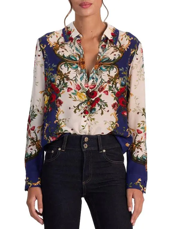 Alice + Olivia Willa Floral Silk Top - Gilded Rose