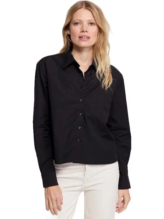 The Shirt By Rochelle Behrens Long Sleeve Boxy Crop Shirt - Black