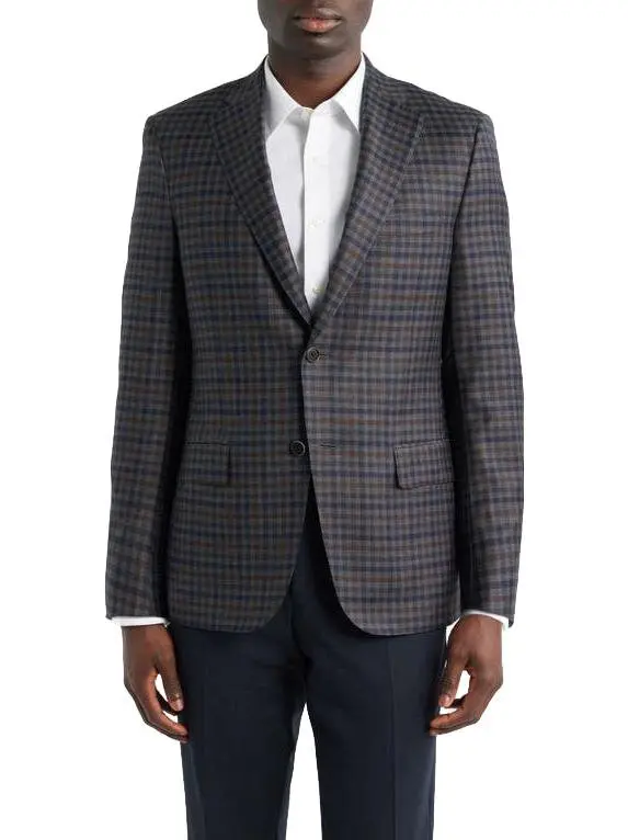 HERITAGE GOLD Milano Contemporary Fit Check Super 130s Wool Sport Coat - Grey