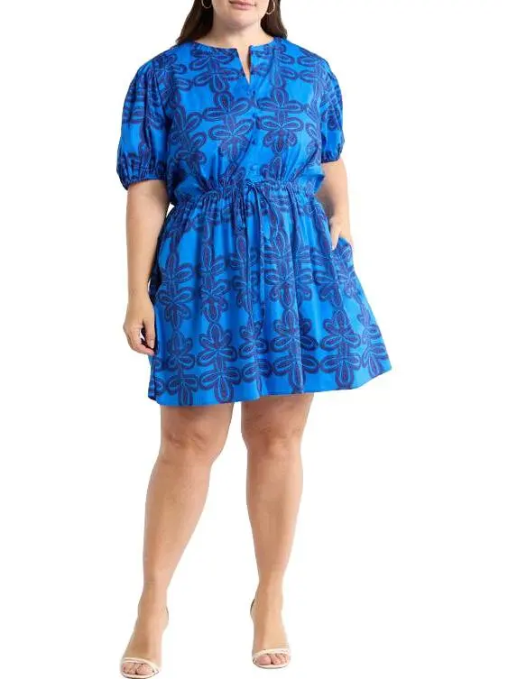 SUGARLIPS Romery Puff Sleeve Dress - Blue-navy-mul