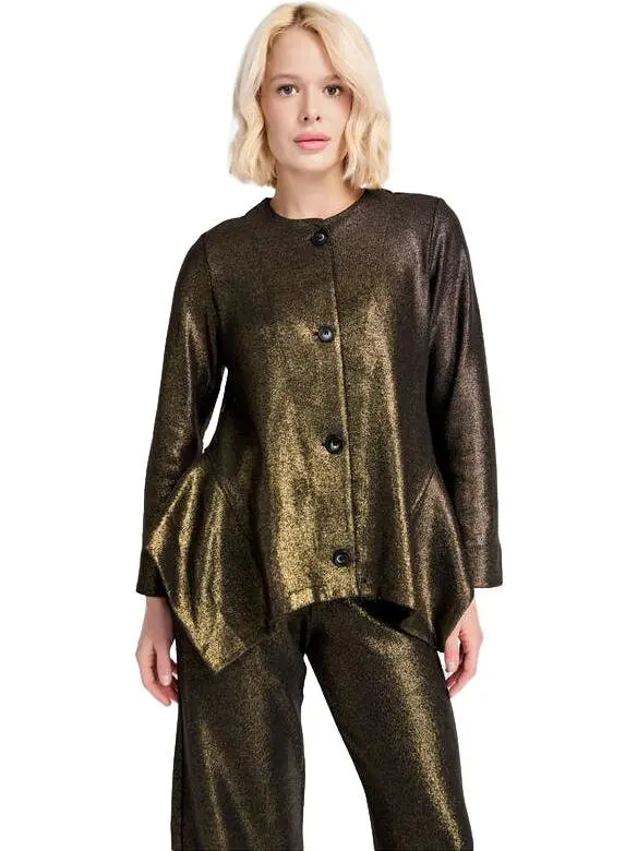 Alembika Flounce Metallic Knit Jacket - Gold